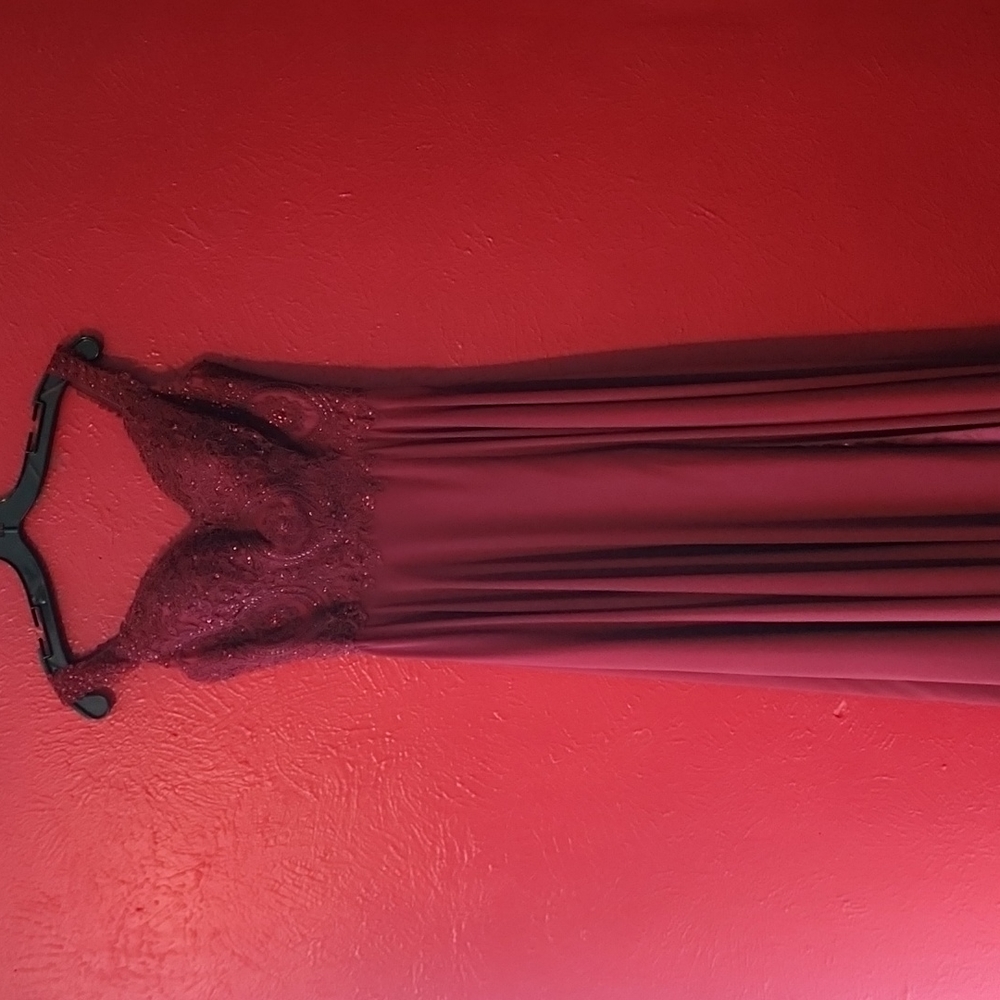 Maroon Sequenced Corset Prom Dress With Slit - Gem